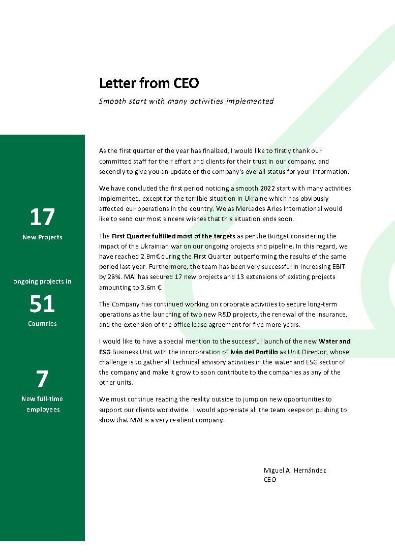 Letter from CEO (Q1 2022) - MAI Group