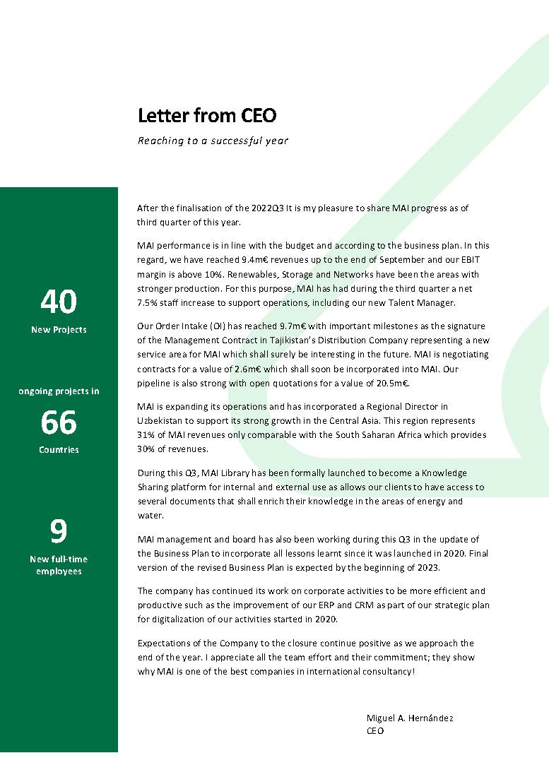 Letter from CEO Q3 - MAI Group